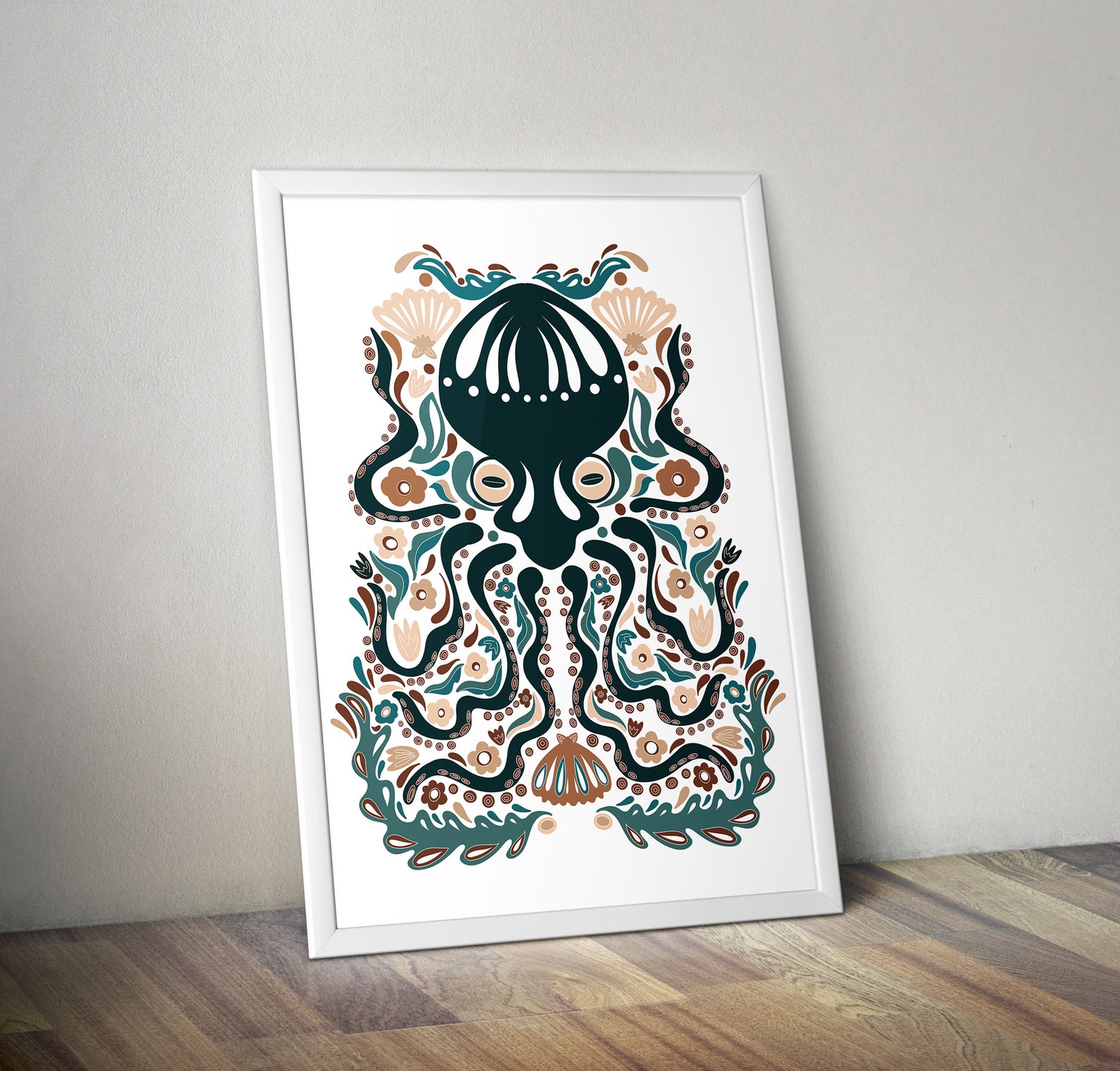 Sea Animals Folk Art Set of 5 Wall Art Digital Download Jellyfish Squid ...