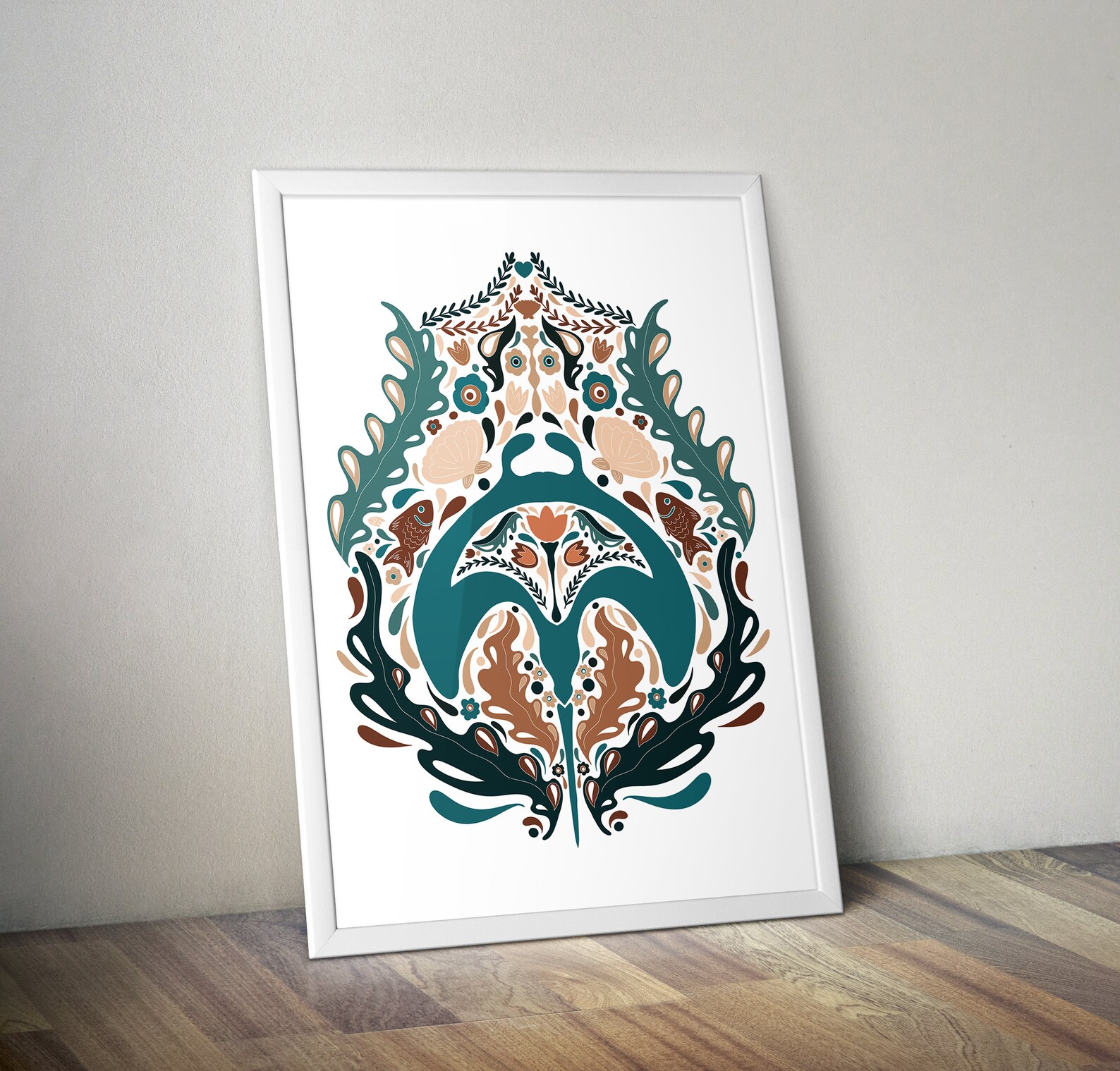Sea Animals Folk Art Set of 5 Wall Art Digital Download Jellyfish Squid ...