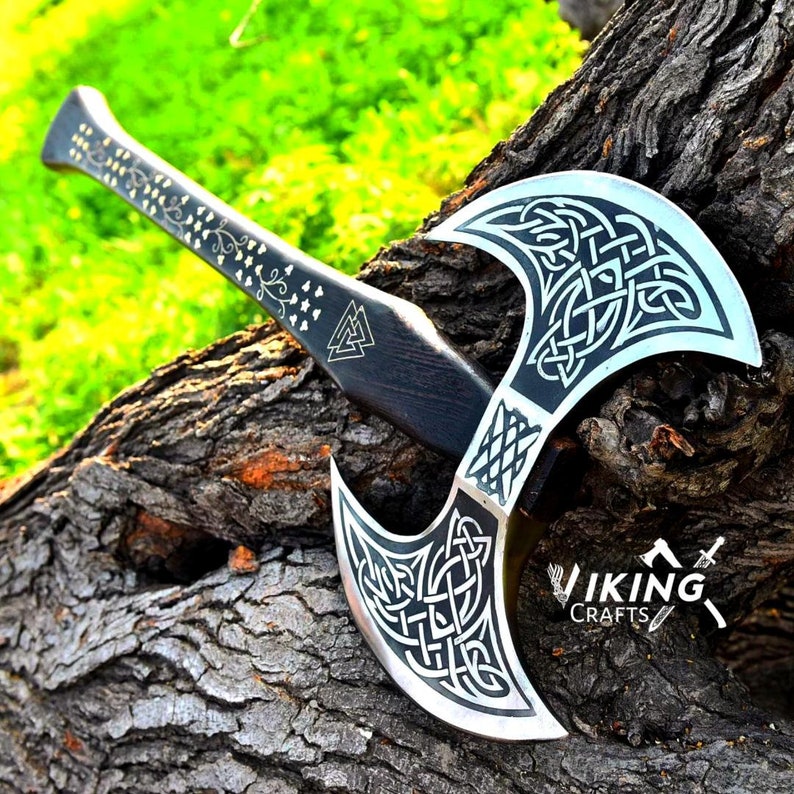 Double Headed Viking Axe , Bearded Axe Hand Forged Steel Double Blade ...