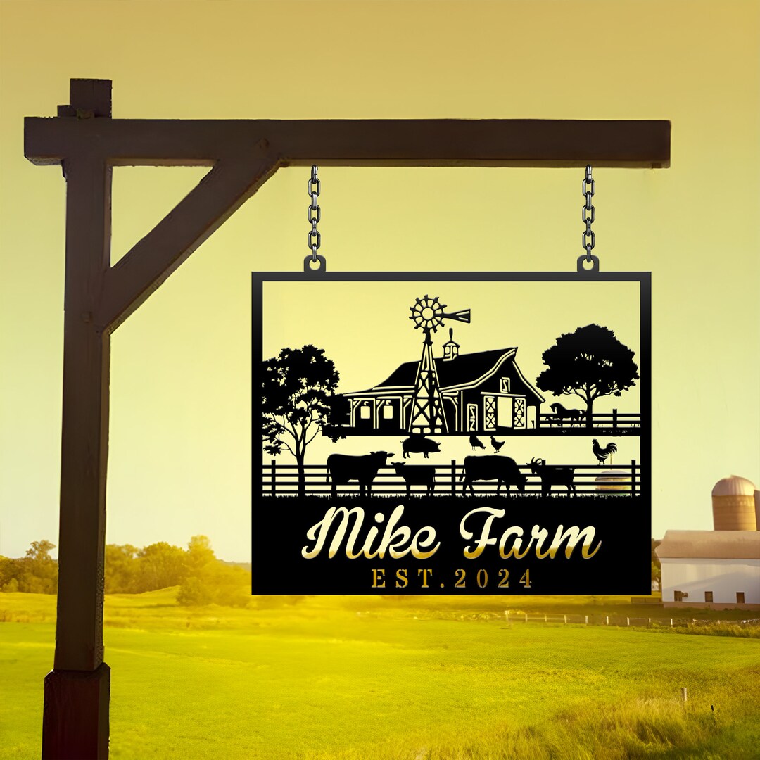 Custom Metal Farm Sign Cow Tractor Monogram, Personalized Outdoor ...