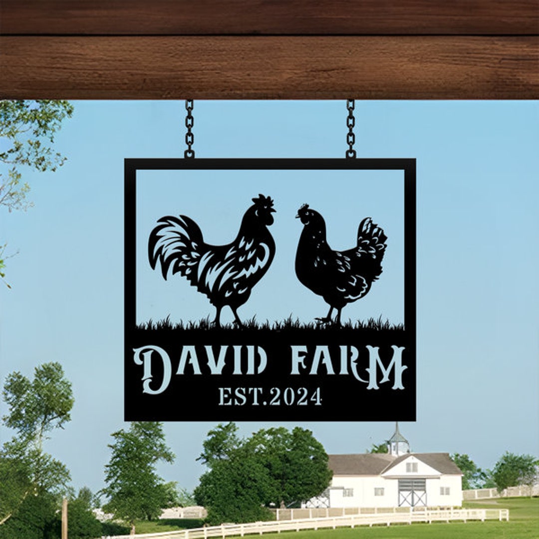 Personalized Metal Farm Sign Hen Chicken Monogram, Custom Outdoor ...