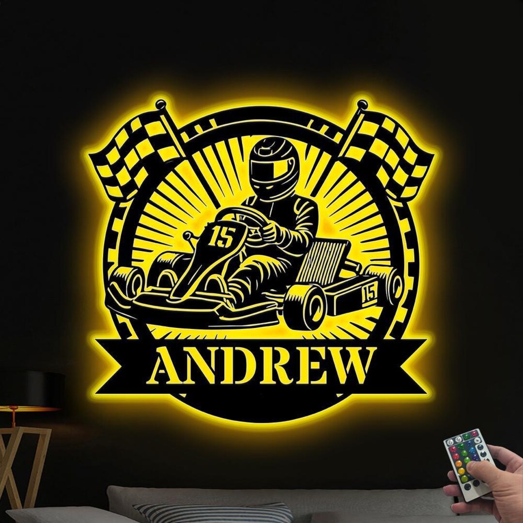 Custom Go Kart Racing Metal Sign With LED Light, Personalized Go Kart ...