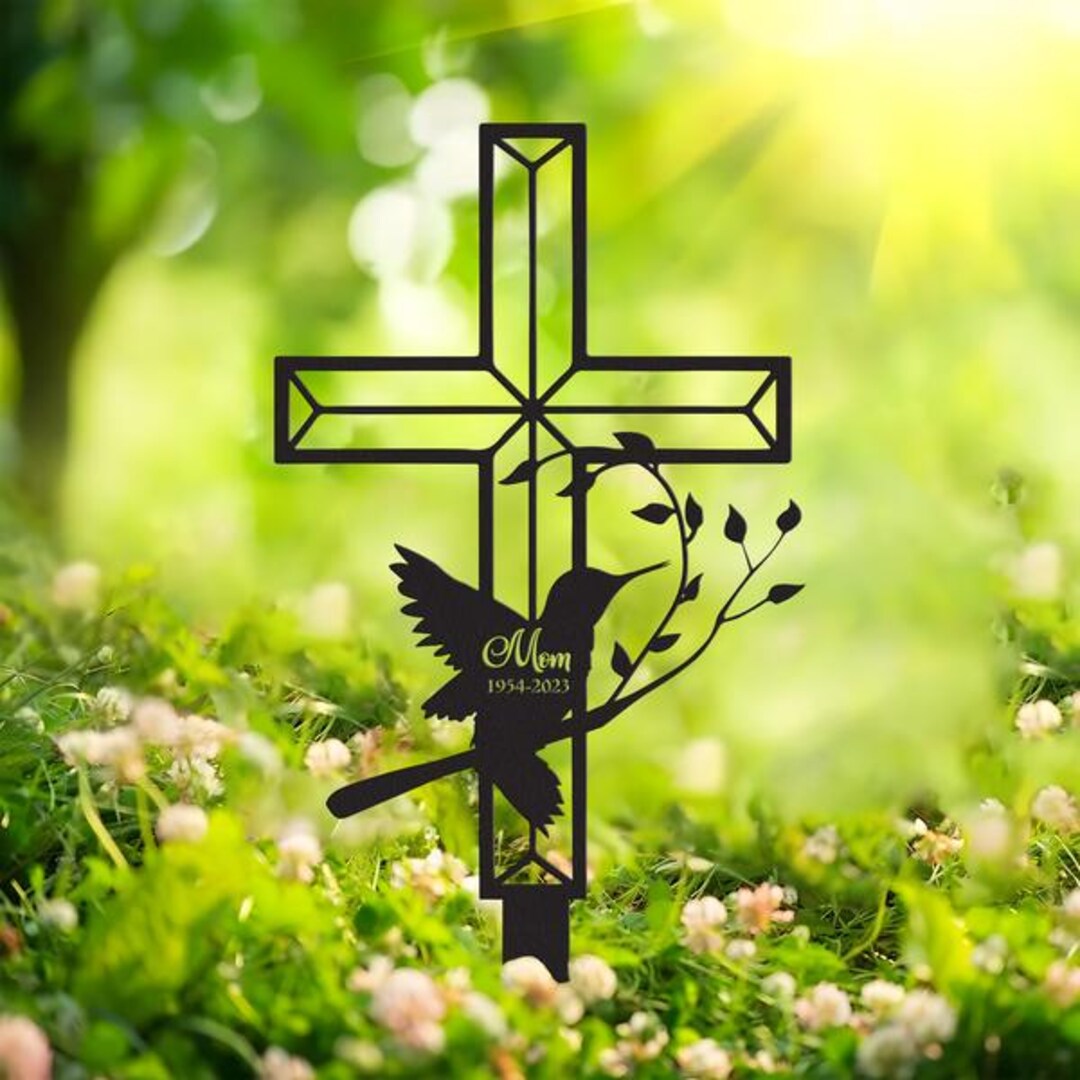 Personalized Cross Hummingbird Memorial, Metal Stake, Sympathy Sign ...