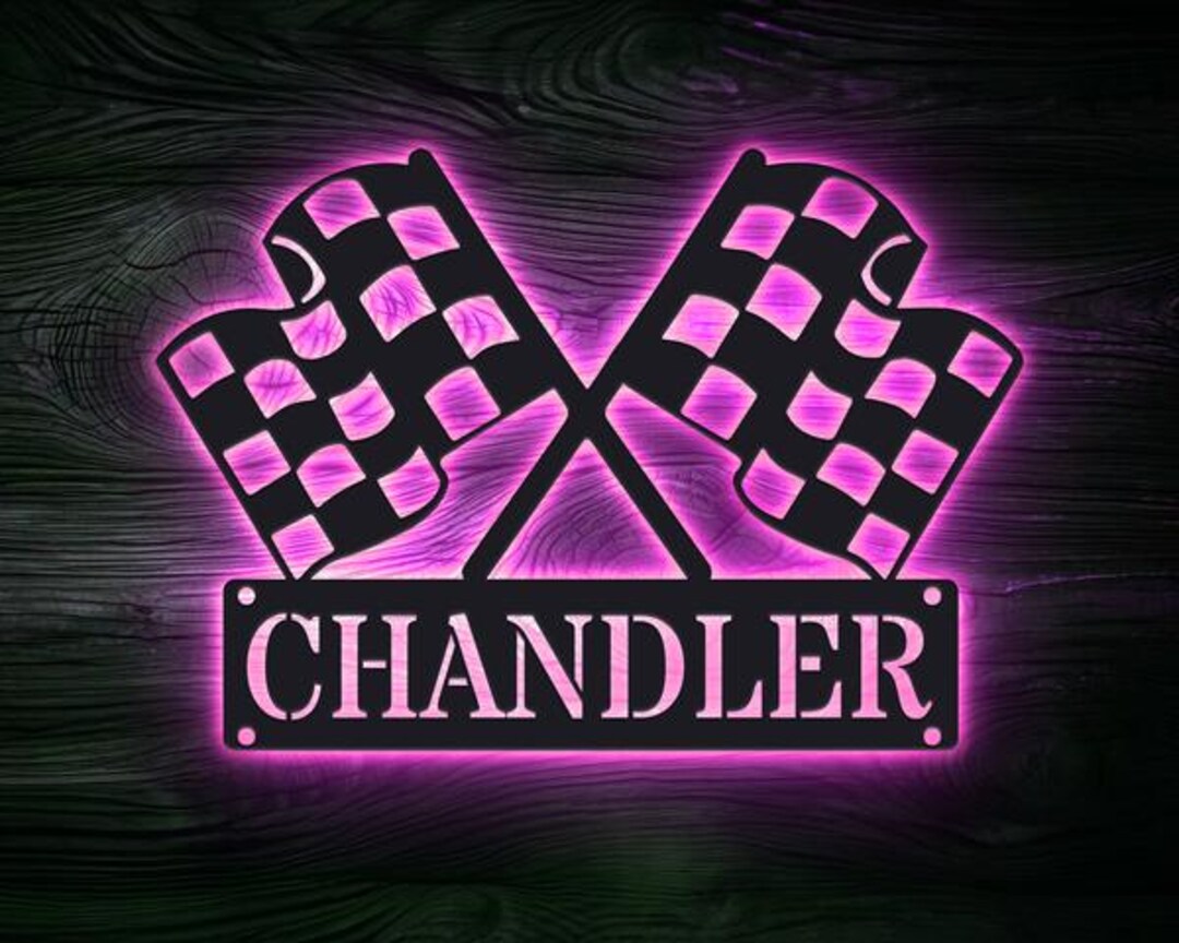 Custom Race Flags Metal Wall Art With LED Light, Checkered Flag, Racing ...