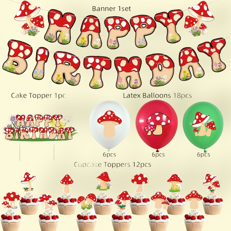 46 PCS Mushroom Birthday Decorations Mushroom Sets Party Birthday Party ...