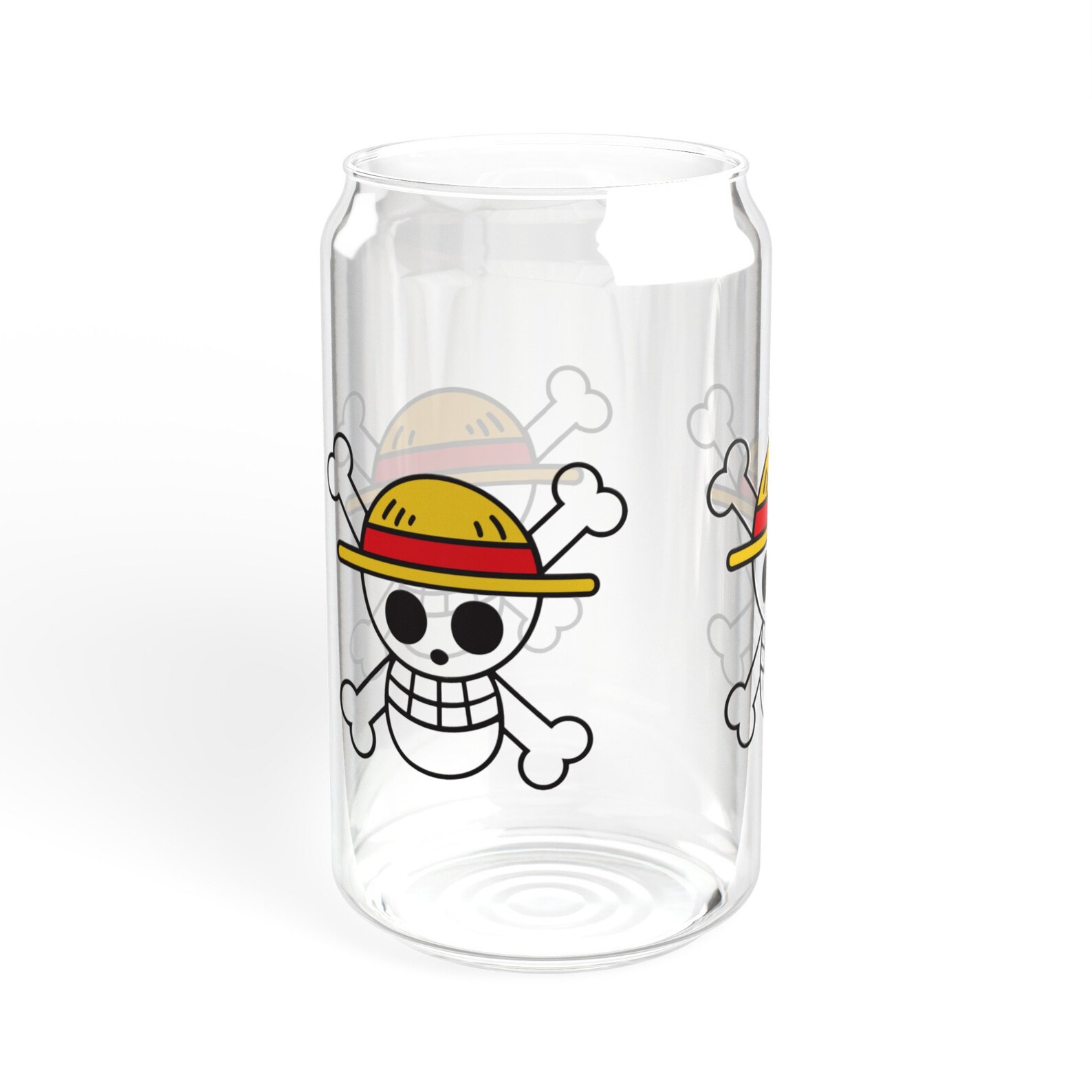 One Piece Anime 16oz Sipper Glass Cup, Straw Hat Pirates Can Shaped ...