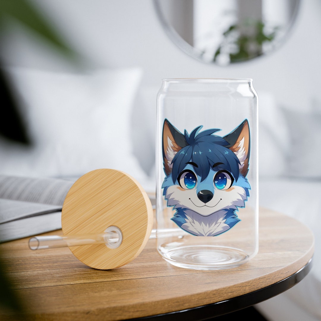 Fursuit 16oz Sipper Glass Cup, Furry Fursona Can Shaped Glass Cups ...