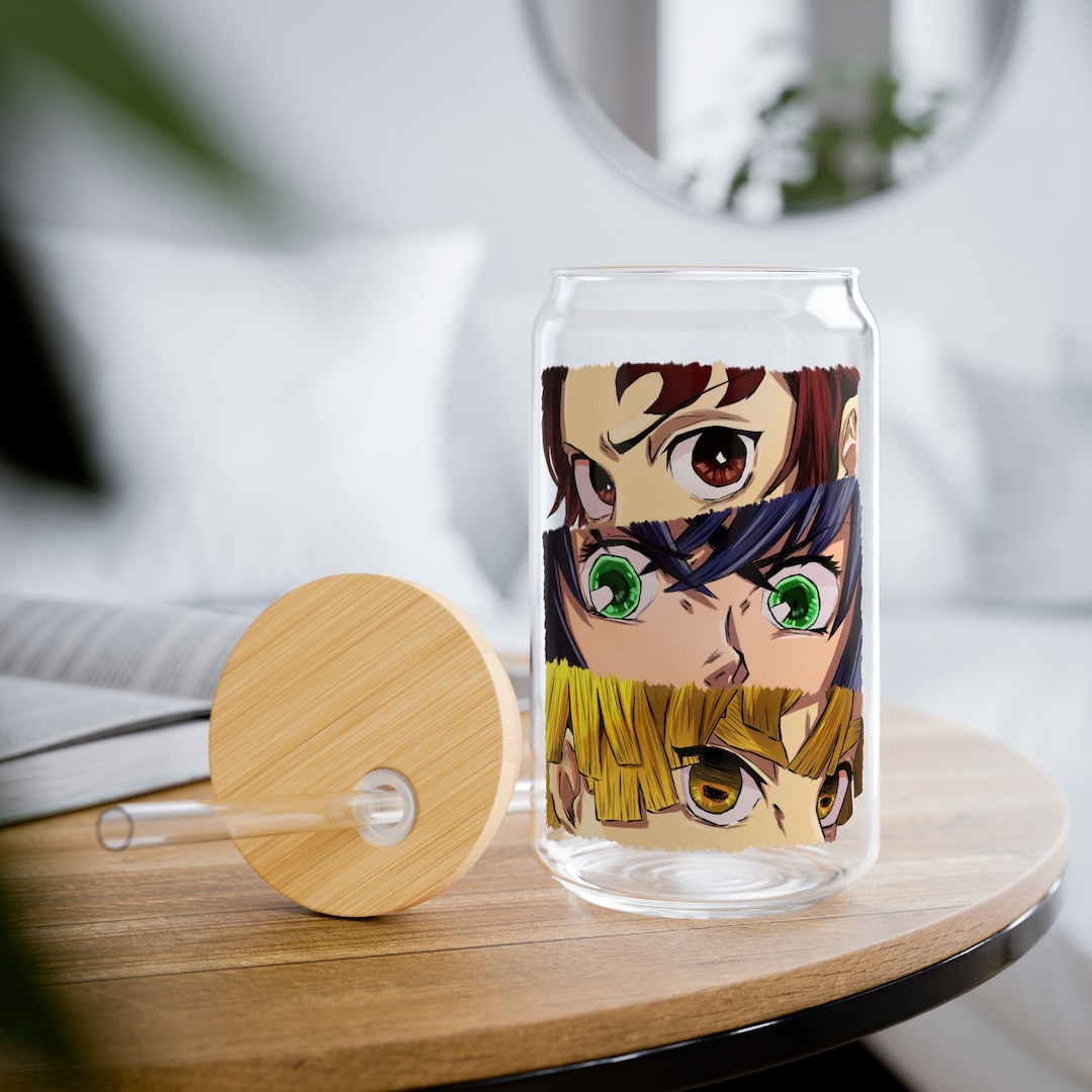 Demon Slayer Anime 16oz Sipper Glass Cup, Tanjiro, Inosuke, Zenitsu ...