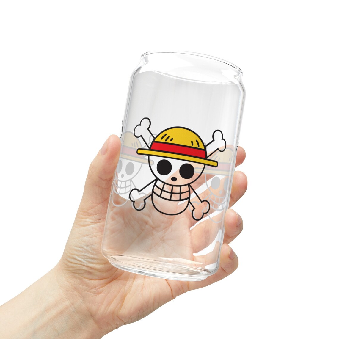 One Piece Anime 16oz Sipper Glass Cup, Straw Hat Pirates Can Shaped ...