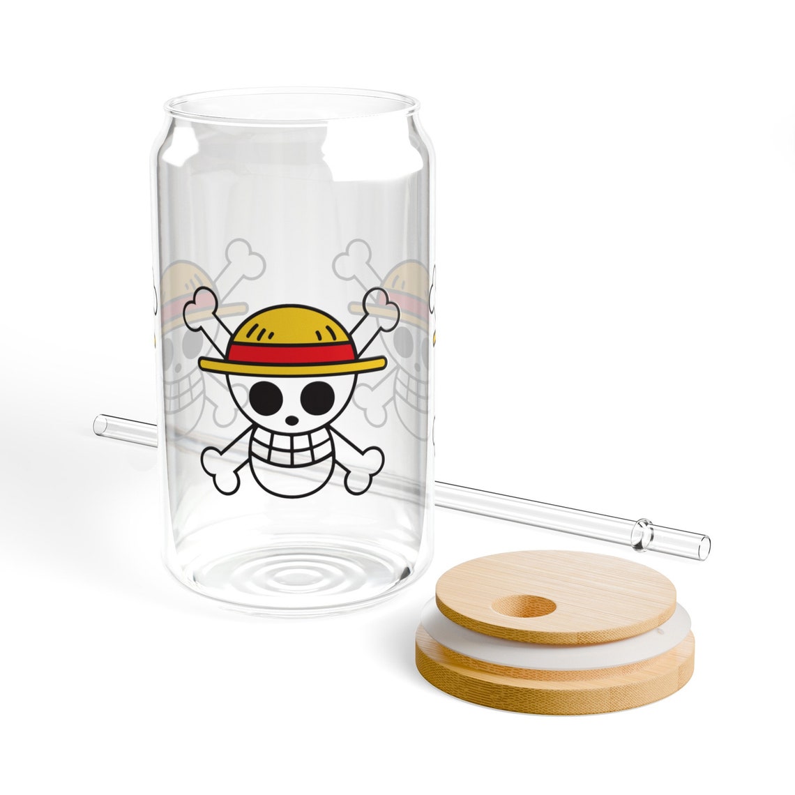 One Piece Anime 16oz Sipper Glass Cup, Straw Hat Pirates Can Shaped ...