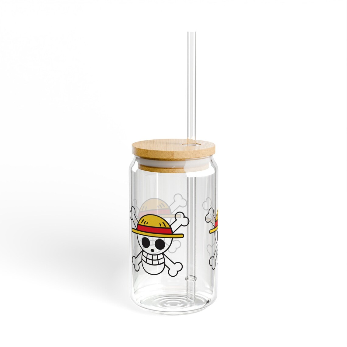 One Piece Anime 16oz Sipper Glass Cup, Straw Hat Pirates Can Shaped ...