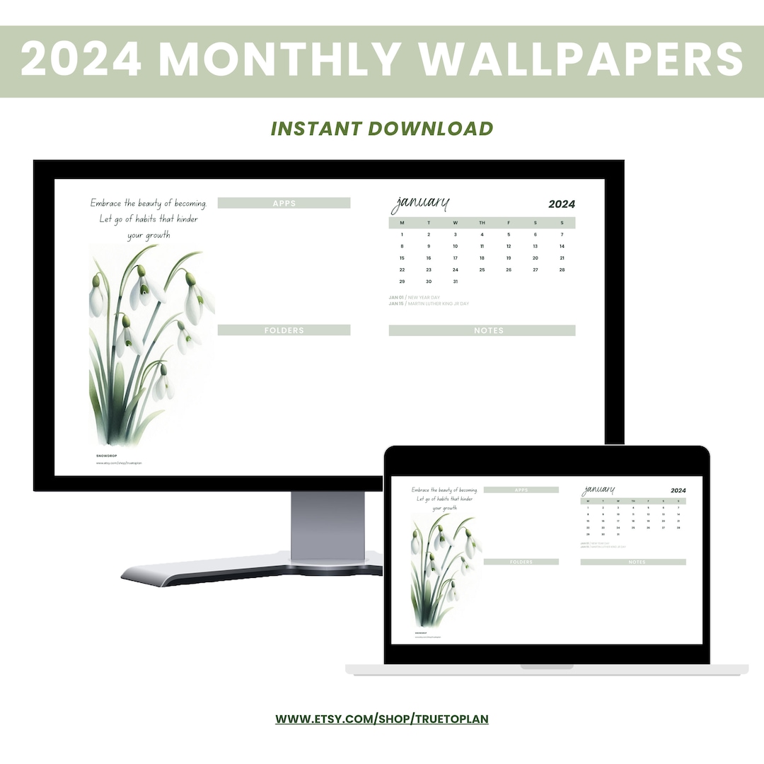 2024 Desktop Calendar Wallpaper Digital Download - Etsy