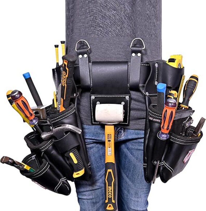 Leather Tool Belt With Detachable Padded Suspender Adjustable Full ...