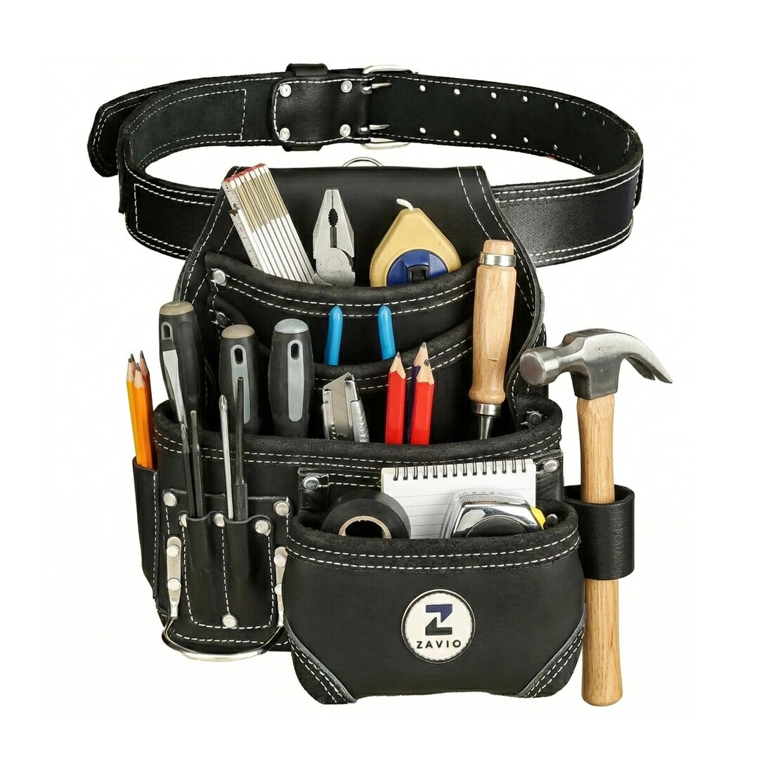 Heavy Duty Leather Tool Belt Pouch | 8-pocket Construction Organizer ...