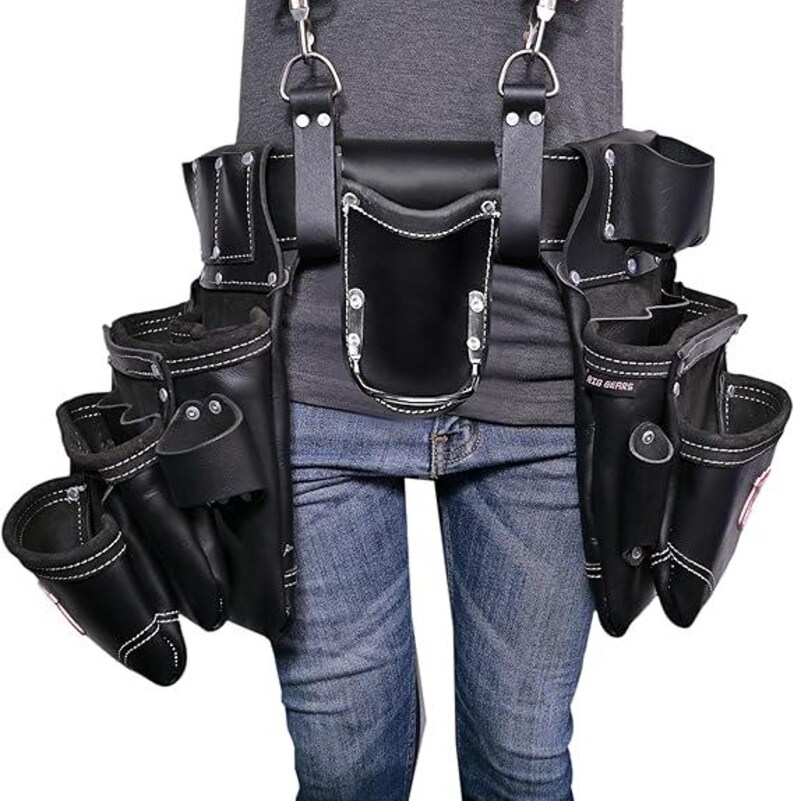 Leather Tool Belt With Detachable Padded Suspender Adjustable Full ...
