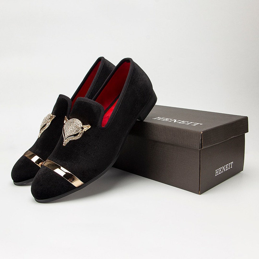 Men's Black Loafers Prom Wedding Dress Shoes for Men Fashion Cat Head ...