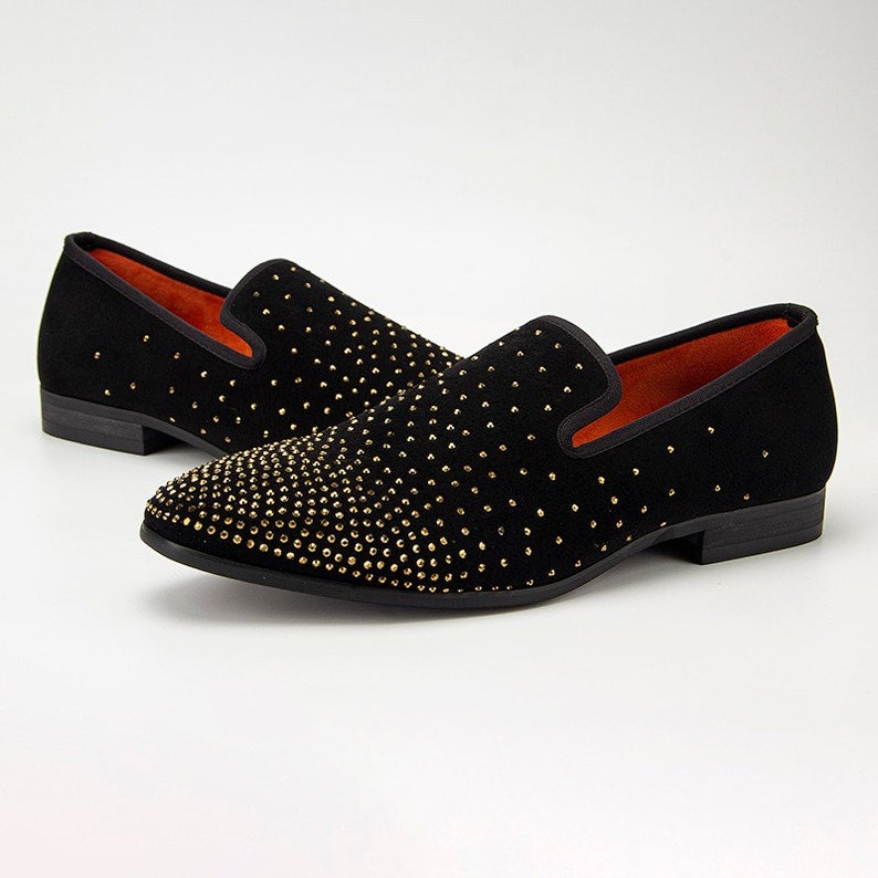 Black Suede Men's Loafers Rhinestone Slip-on Loafers for Men Mens ...
