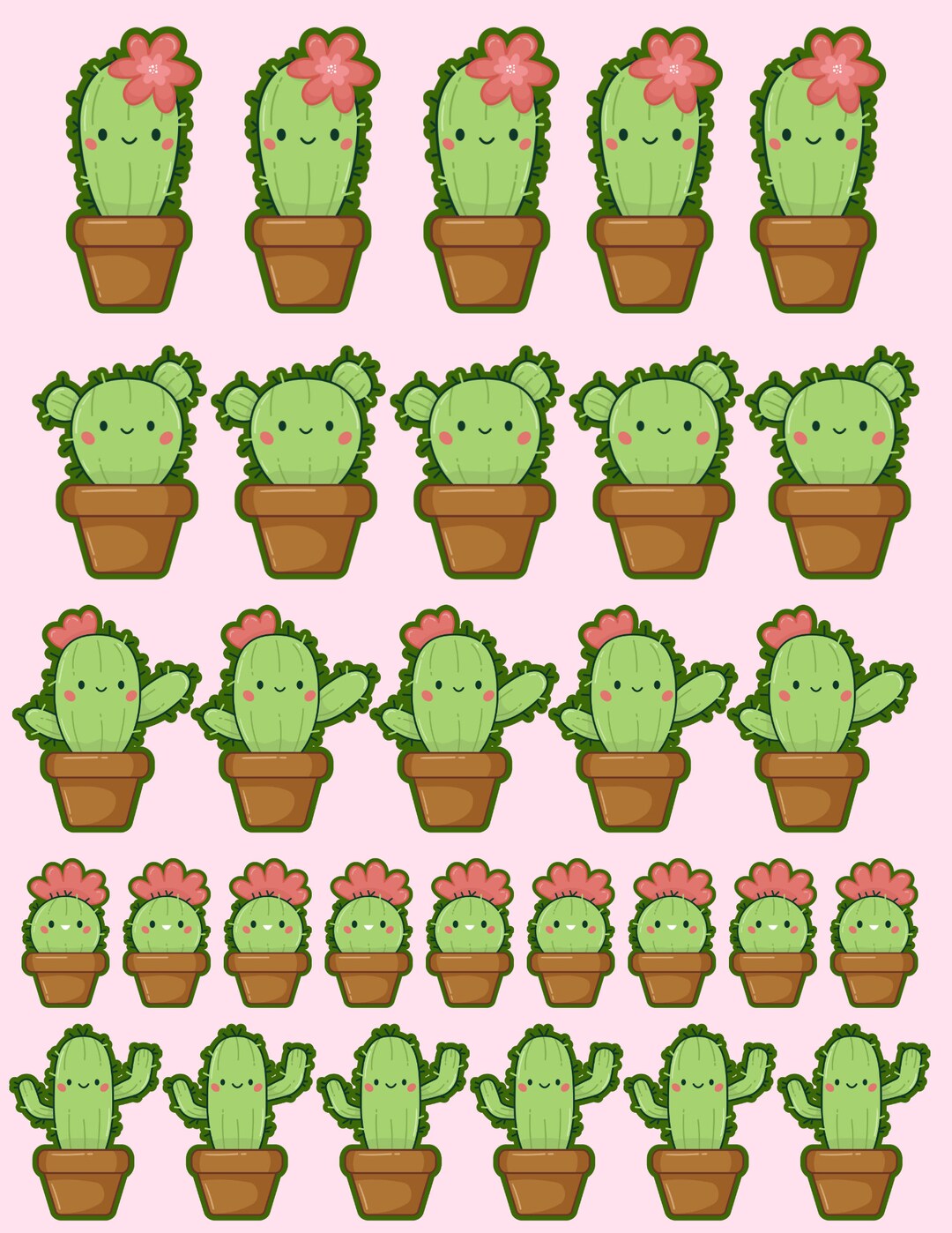 Cute Cactus Sticker Set Printable Kawaii Digital Stickers - Etsy