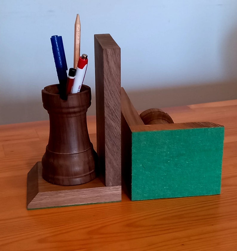 Rook Design Wooden Bookends, Handcrafted Book Holder, Bookends Set With ...