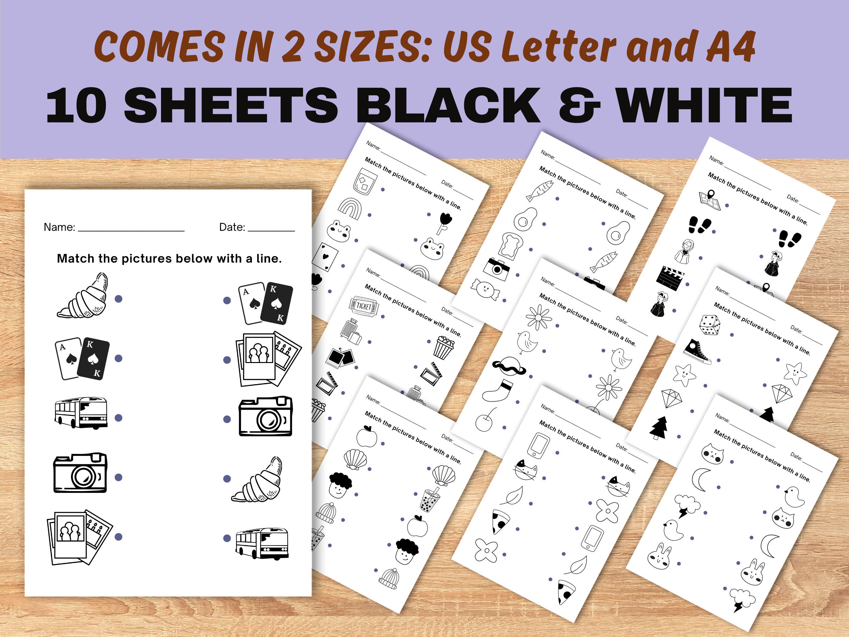 Printable Matching Sheets for Kindergarten Preschool Homeschool ...