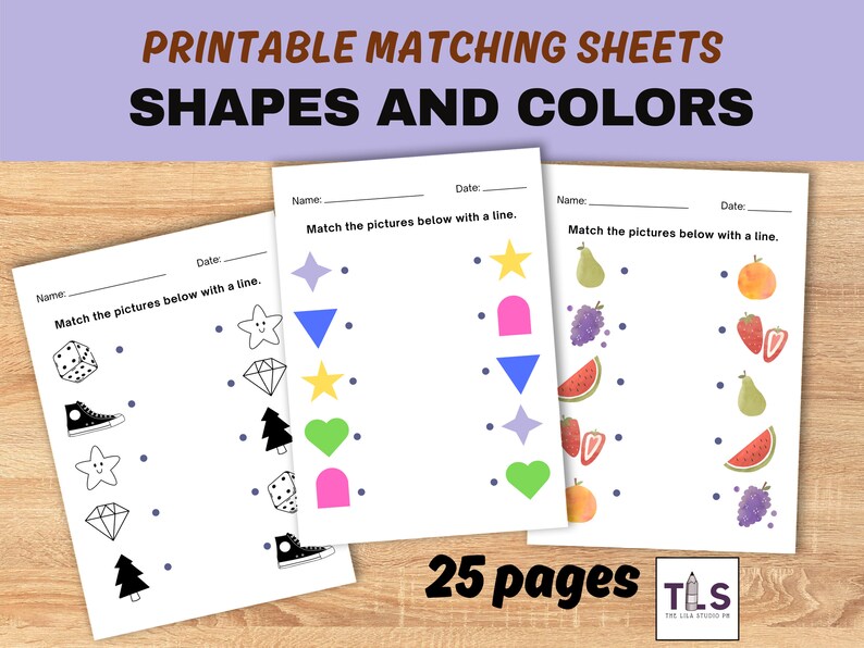 Printable Shapes Matching Sheets for Kindergarten Preschool Homeschool ...