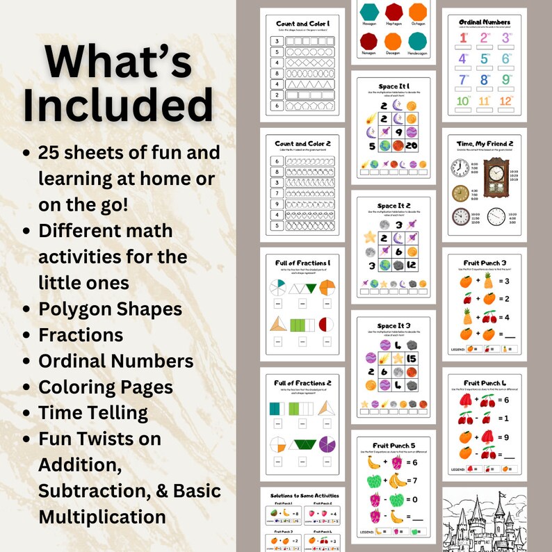 Math Worksheets Printable Activity Book Kindergarten Math Workbook ...