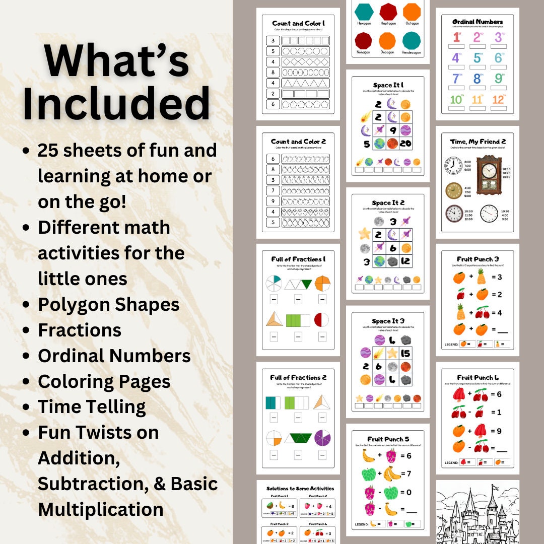 Math Worksheets Printable Activity Book Kindergarten Math Workbook ...