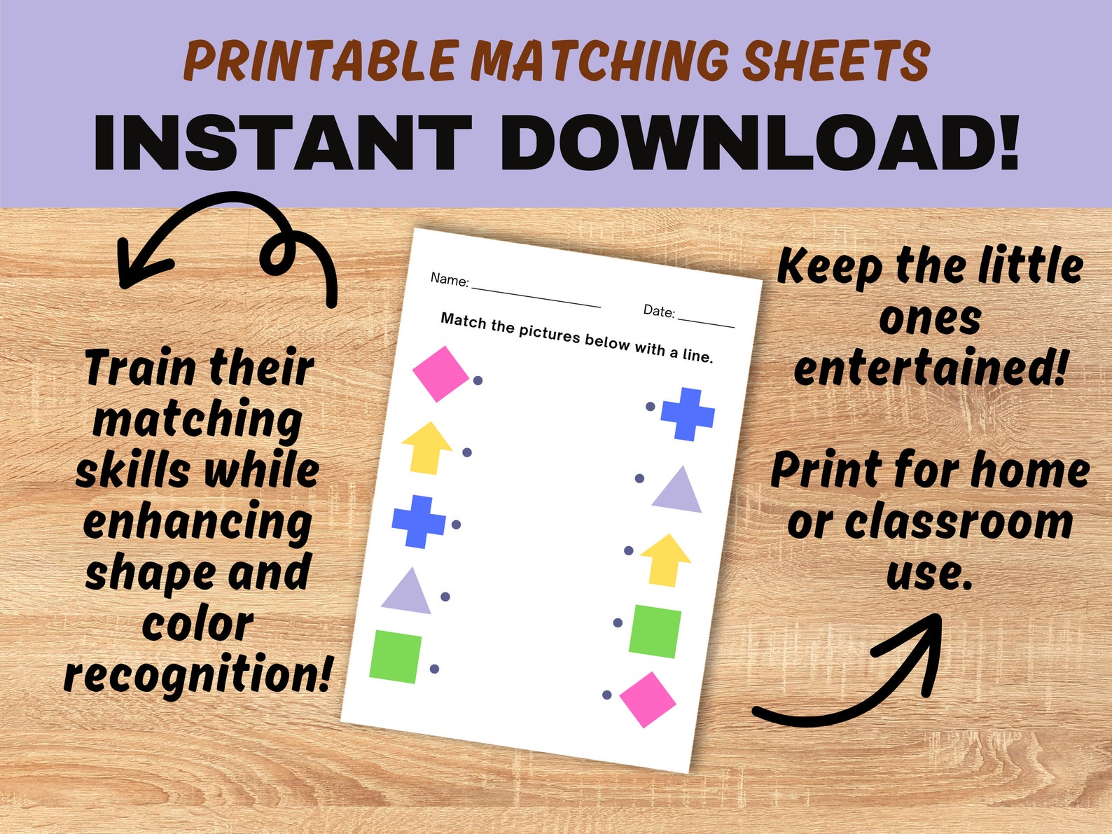 Printable Shapes Matching Sheets for Kindergarten Preschool Homeschool ...