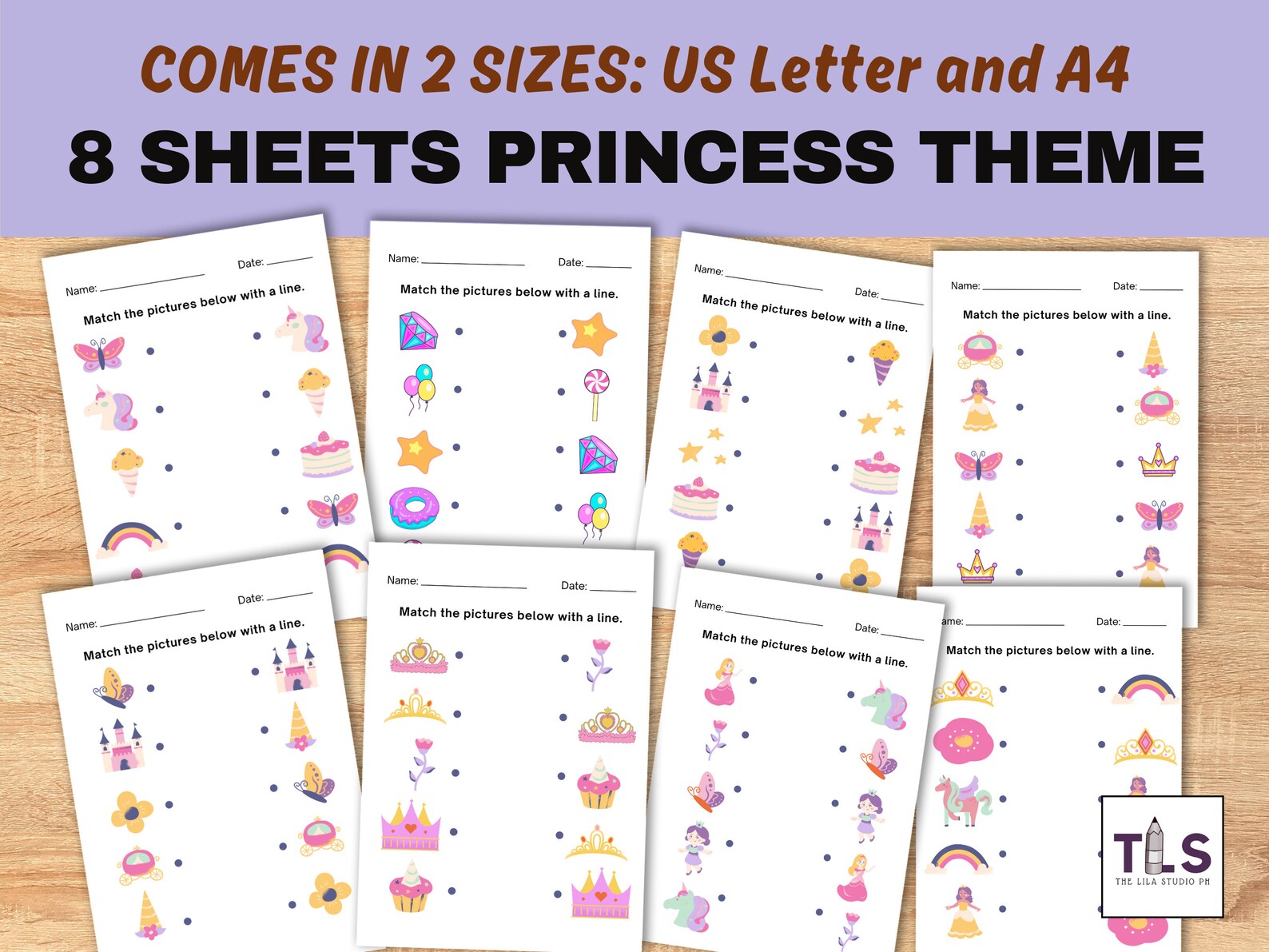 Printable Matching Sheets Princess Theme for Kindergarten Preschool ...