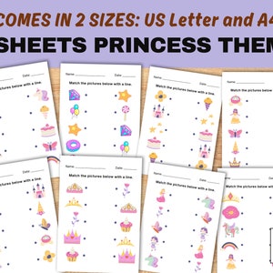 Printable Matching Sheets Princess Theme for Kindergarten Preschool ...