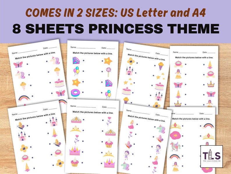 Printable Matching Sheets Princess Theme for Kindergarten Preschool ...