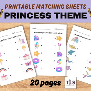 Printable Matching Sheets Princess Theme for Kindergarten Preschool ...