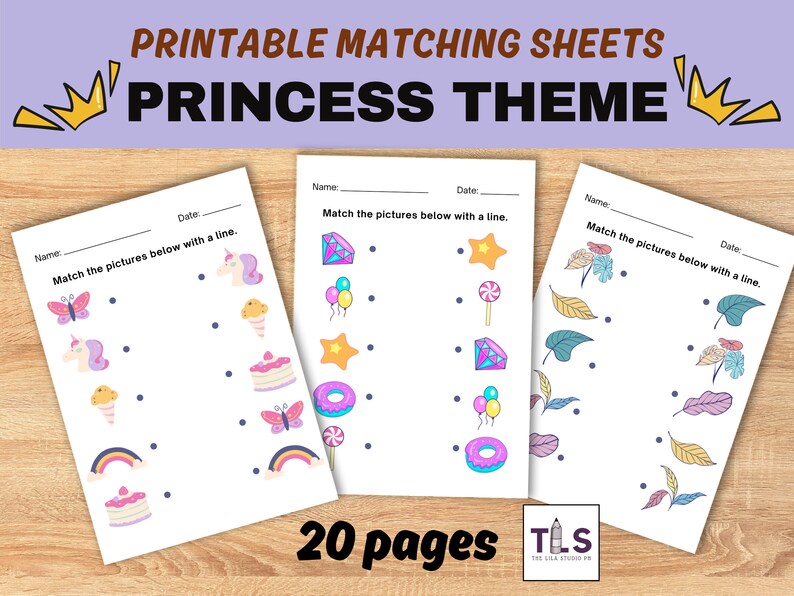 Printable Matching Sheets Princess Theme for Kindergarten Preschool ...