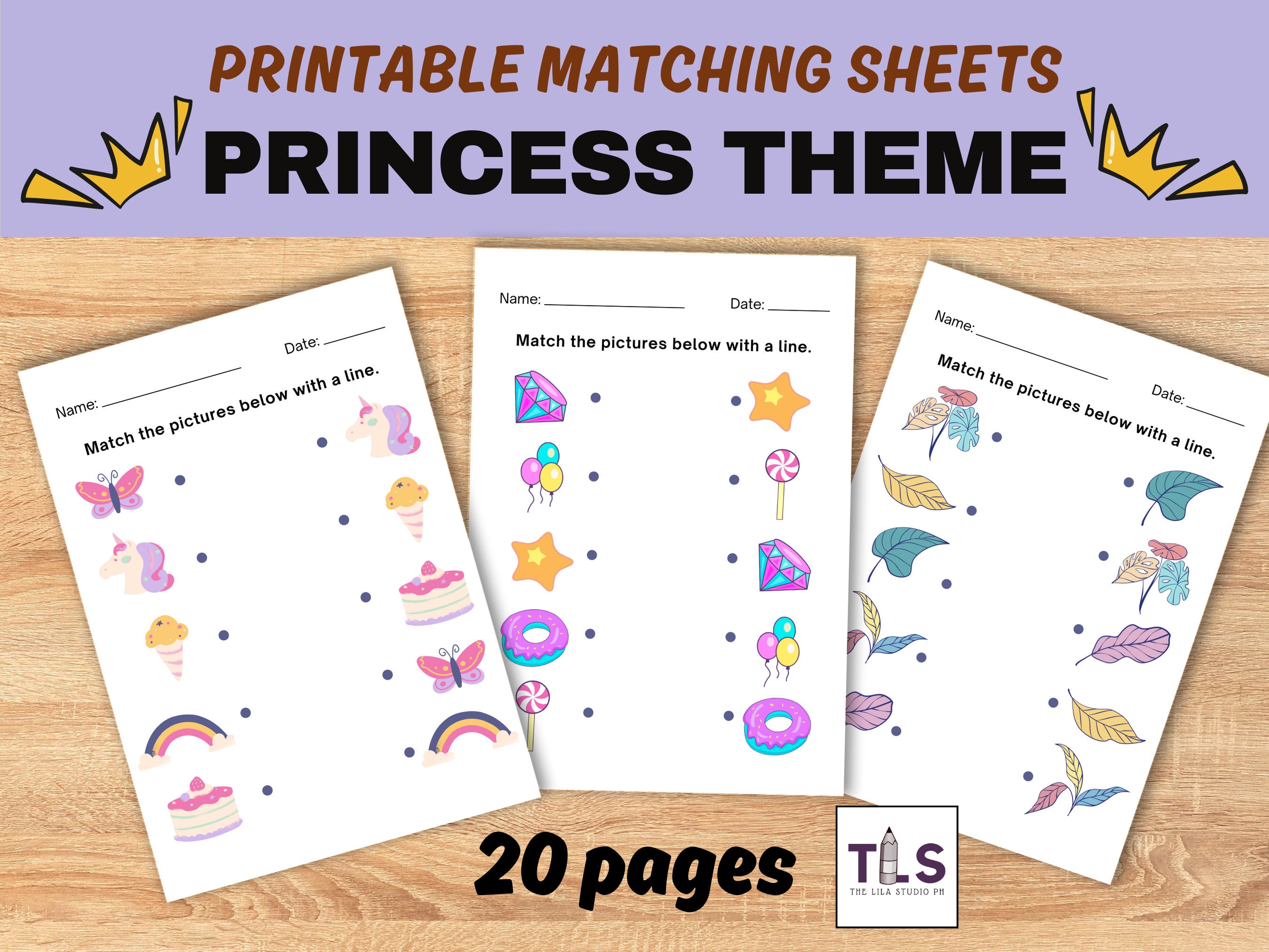 Printable Matching Sheets Princess Theme for Kindergarten Preschool ...