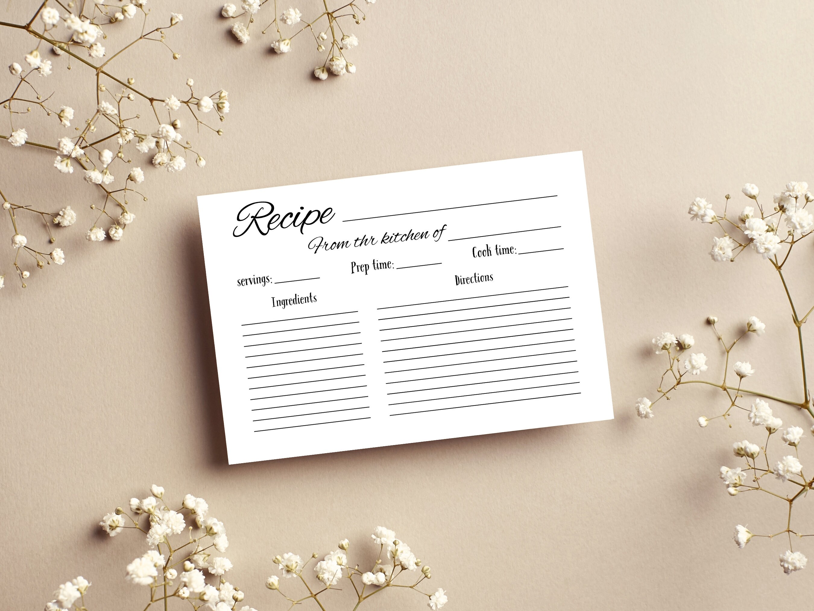 Printable Recipe Card Template, Instant Download, Recipe Cards 4x6, DIY ...