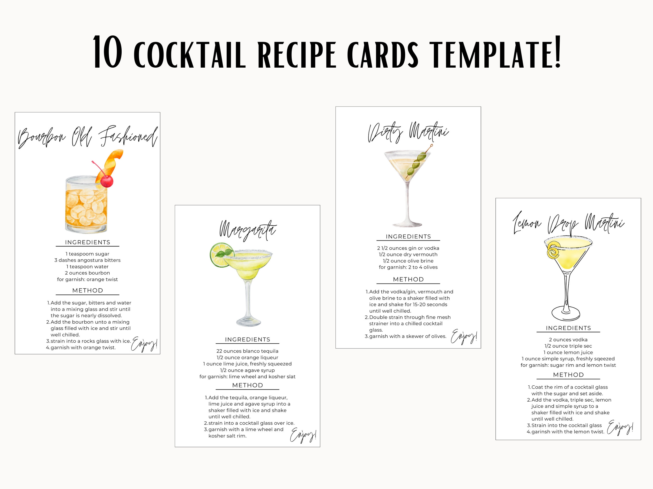 Editable Cocktail Recipe Cards, Printable Recipe Cards, Made in Canva ...