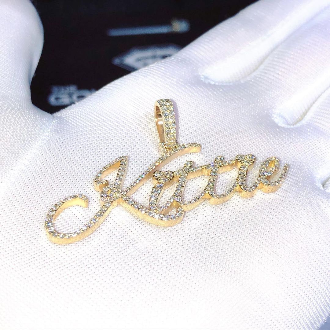 Solid 14K Gold Custom Lab Diamond Letter Pendant Fully Iced Out VVS ...