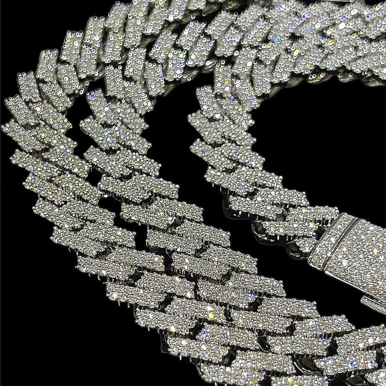 10mm VVS Diamond Cuban Link Chain 925 Silver Lab Grown Diamond Rapper ...