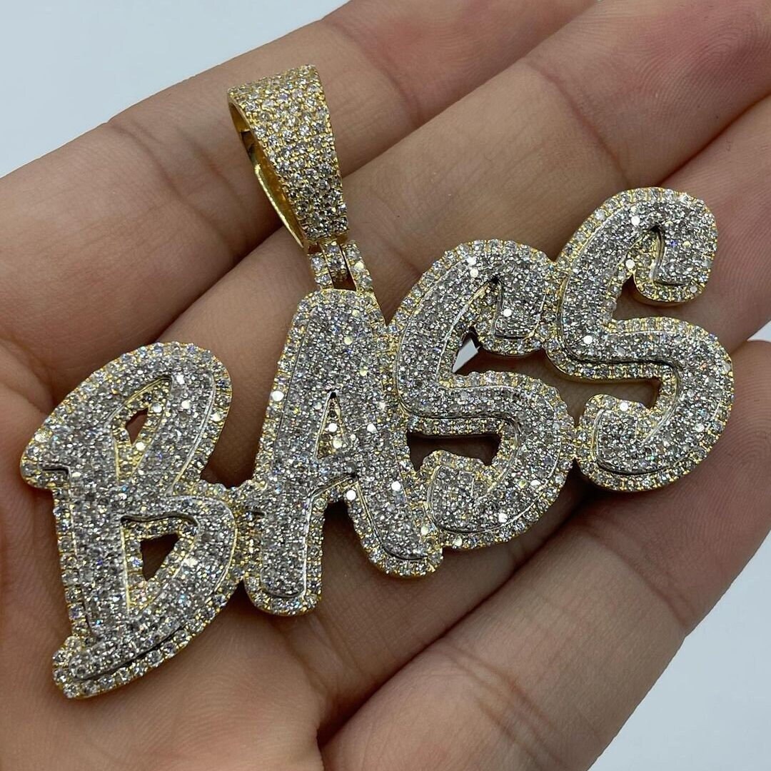 Fully Iced Out Letter Moissanite Pendant Custom VVS Diamond Name Charm ...