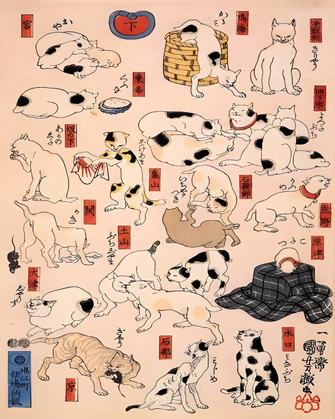 Vintage Japanese Cat Poster, 1/3, Japanese Cat Print, Digital Download ...