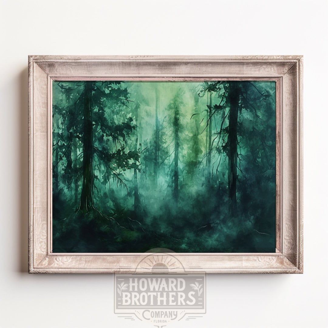 Watercolor Dark Dense Forest, Printable Landscape, Wall Art, Digital ...