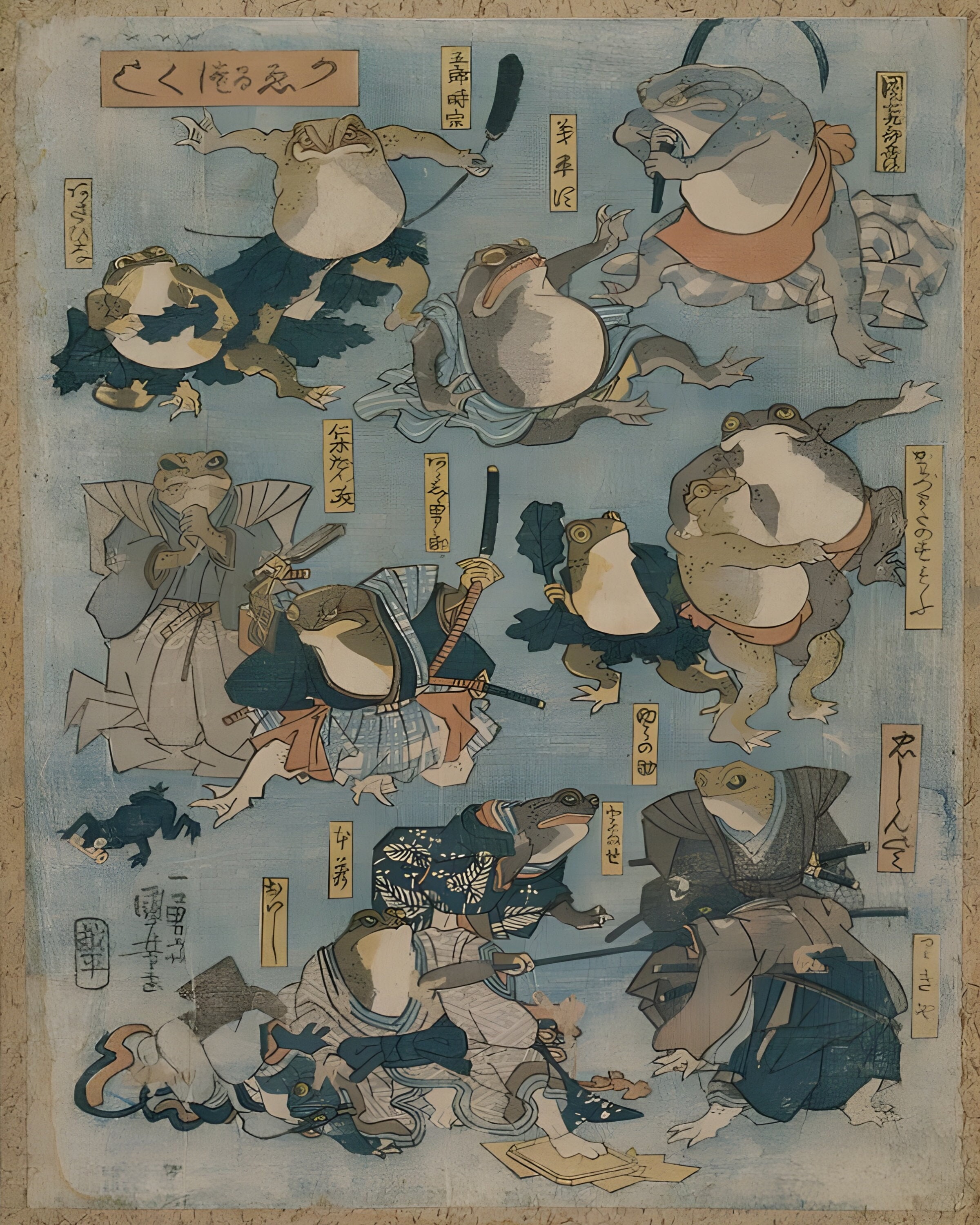 Famous Heroes of the Kabuki Stage Played by Frogs, Japanese Print ...