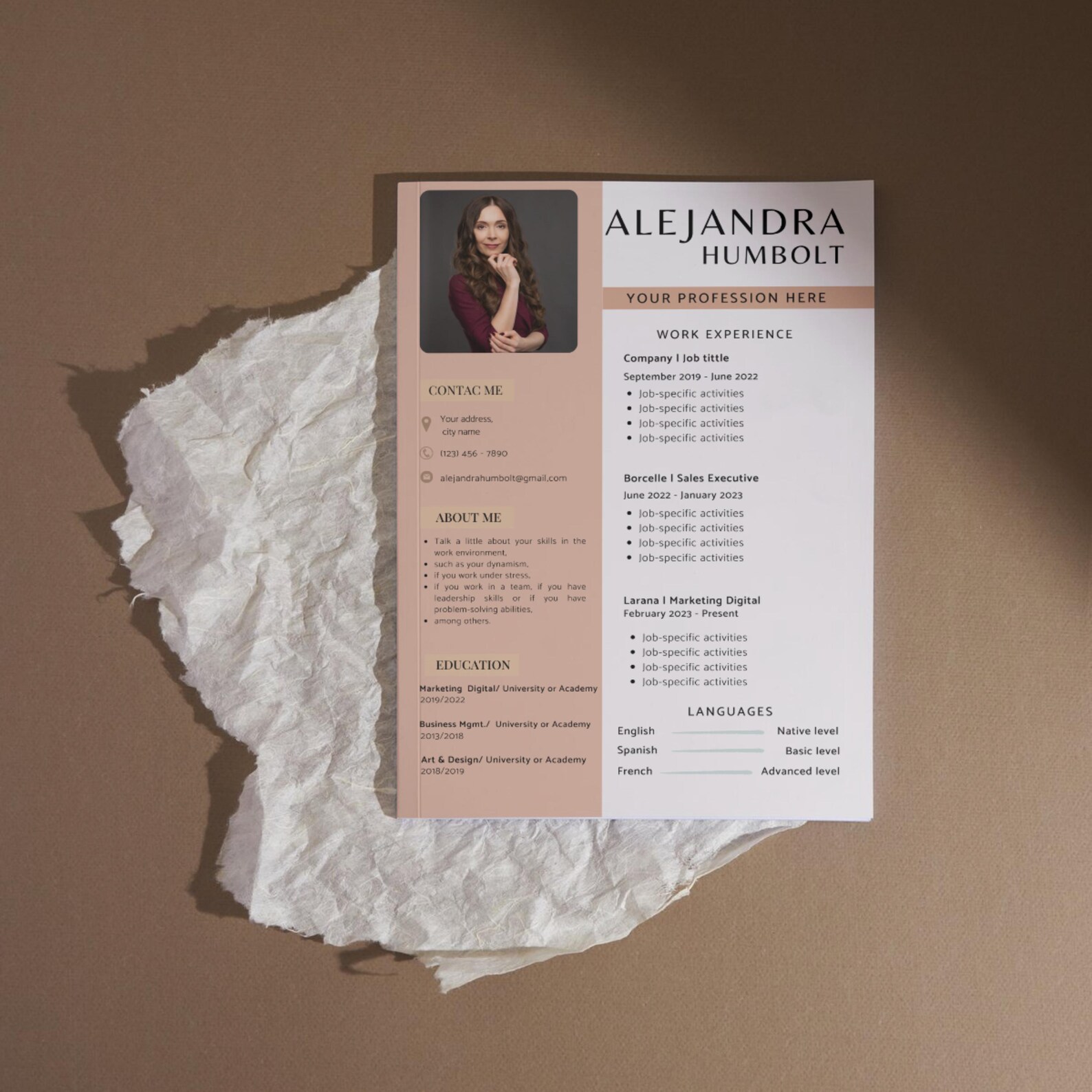 Customizable Pink Resume Template With Photo Easily Editable Pink ...