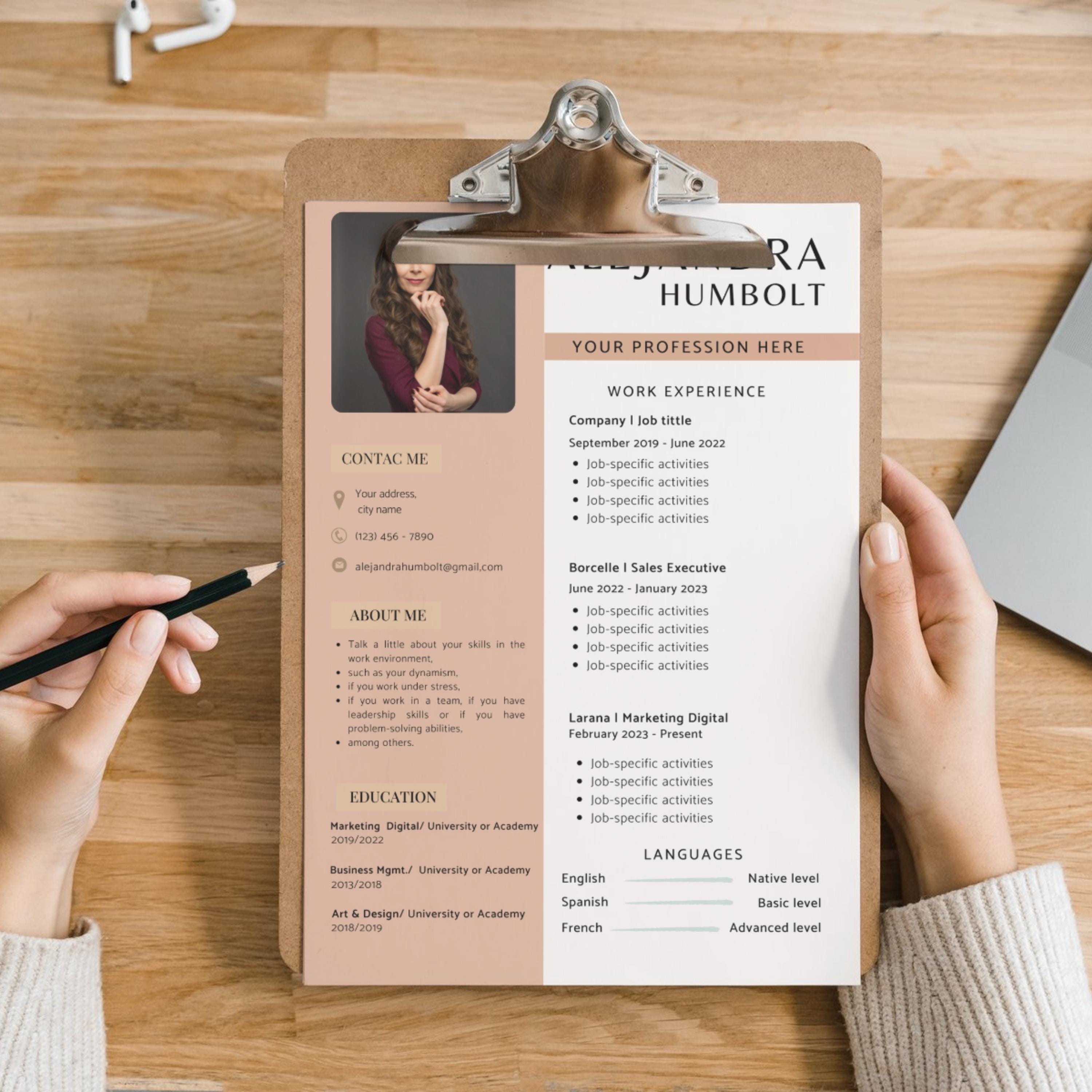 Customizable Pink Resume Template With Photo Easily Editable Pink ...