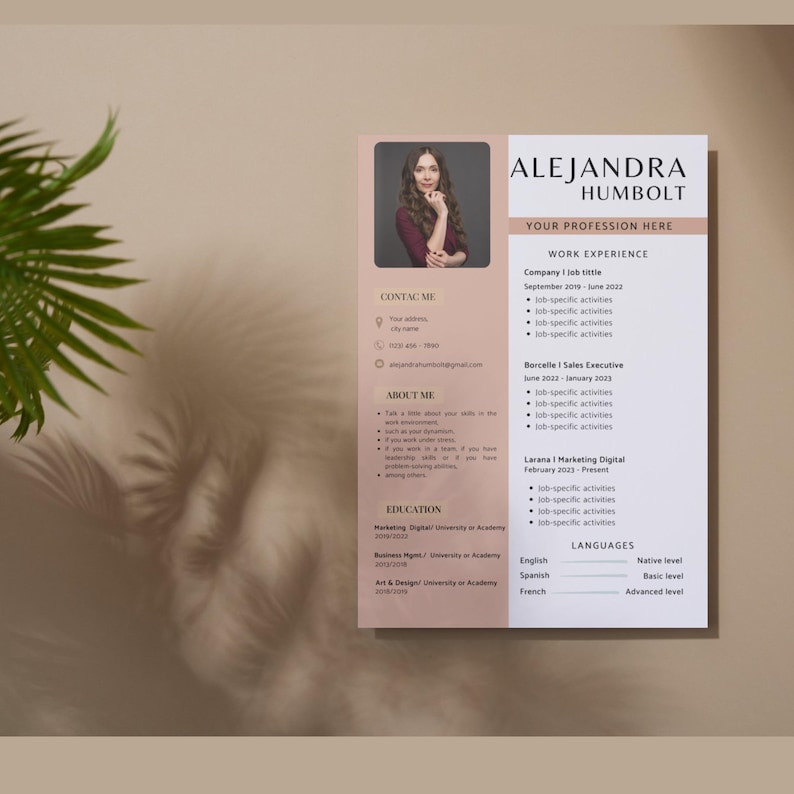 Customizable Pink Resume Template With Photo Easily Editable Pink ...