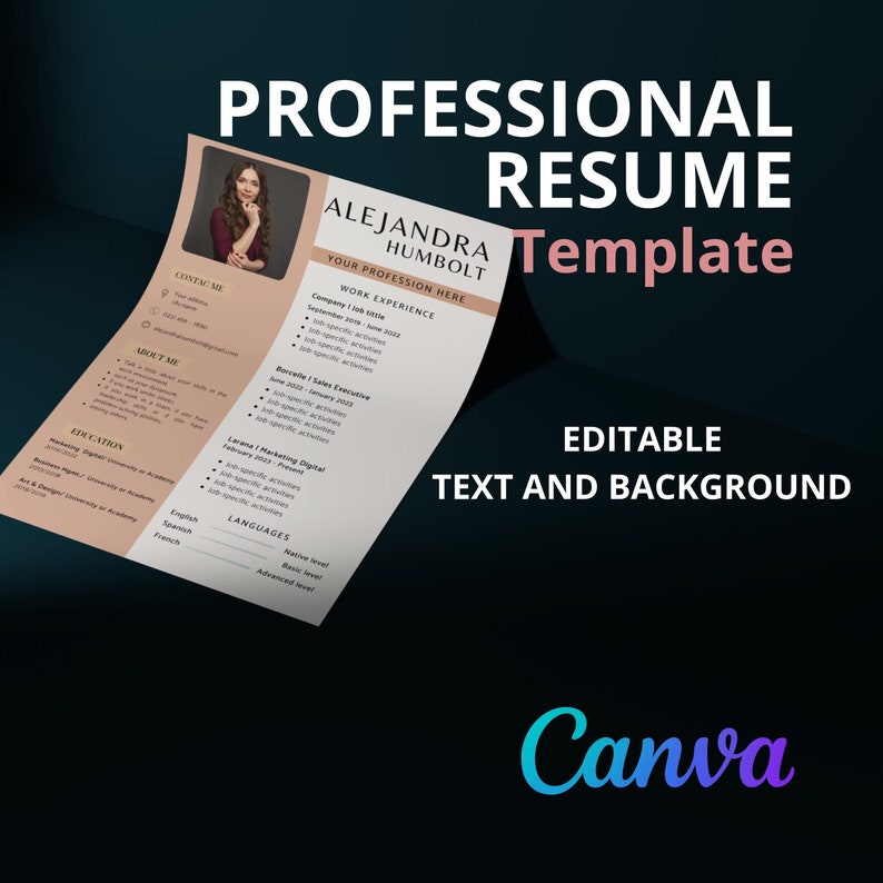 Customizable Pink Resume Template With Photo Easily Editable Pink ...
