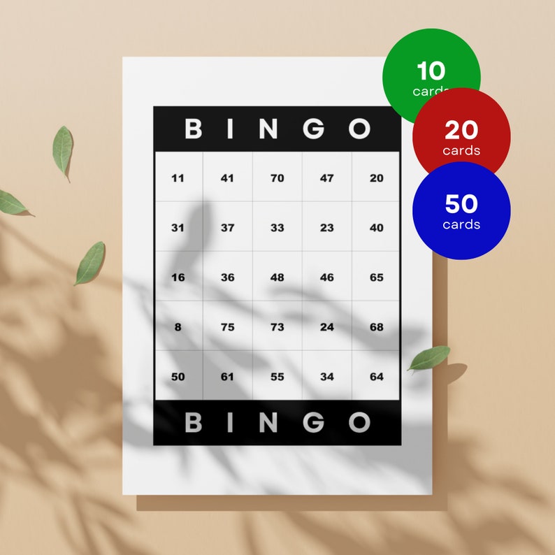 Bingo Printable With Numbers Simple Fun Party Game Classic Symple Black ...