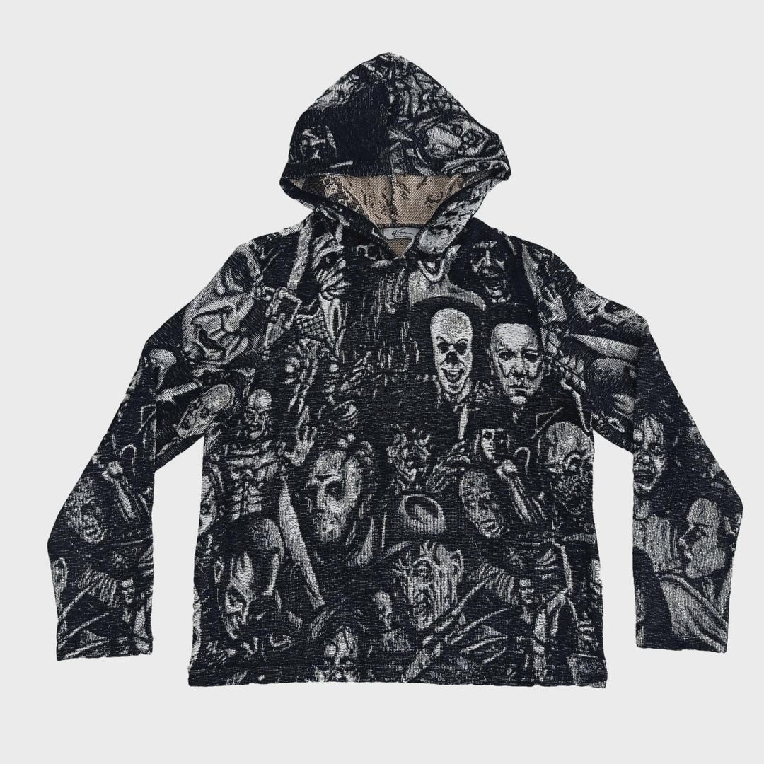 Halloween Tapestry Hoodie – Spooky Horror Sweatshirt, Scary Costume ...