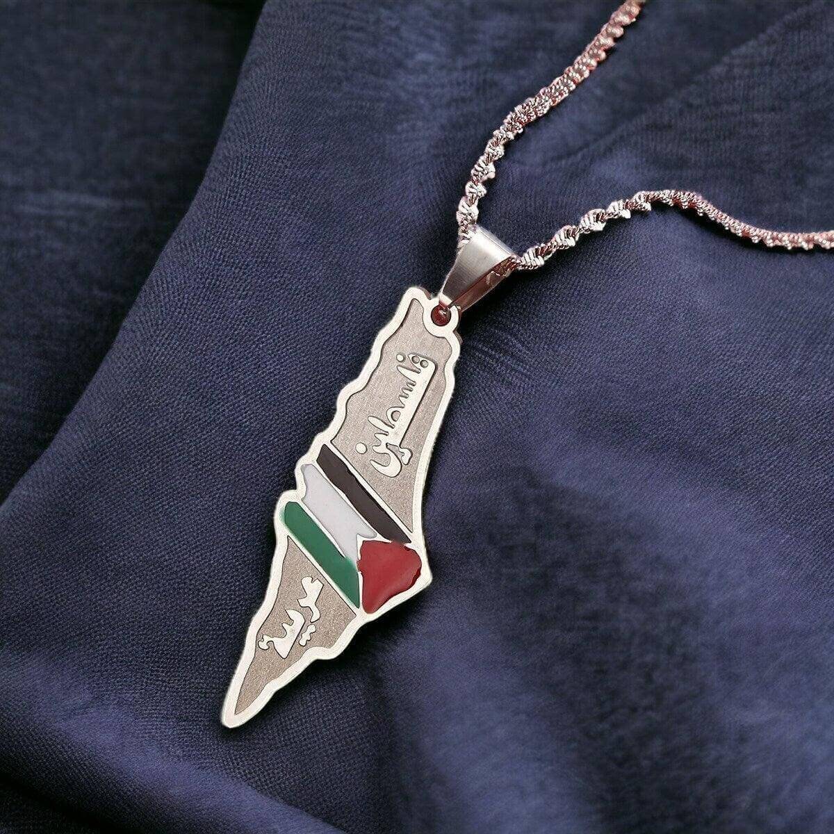 Palestine Map Pendant Necklace With Flag & Arabic Text Available in ...