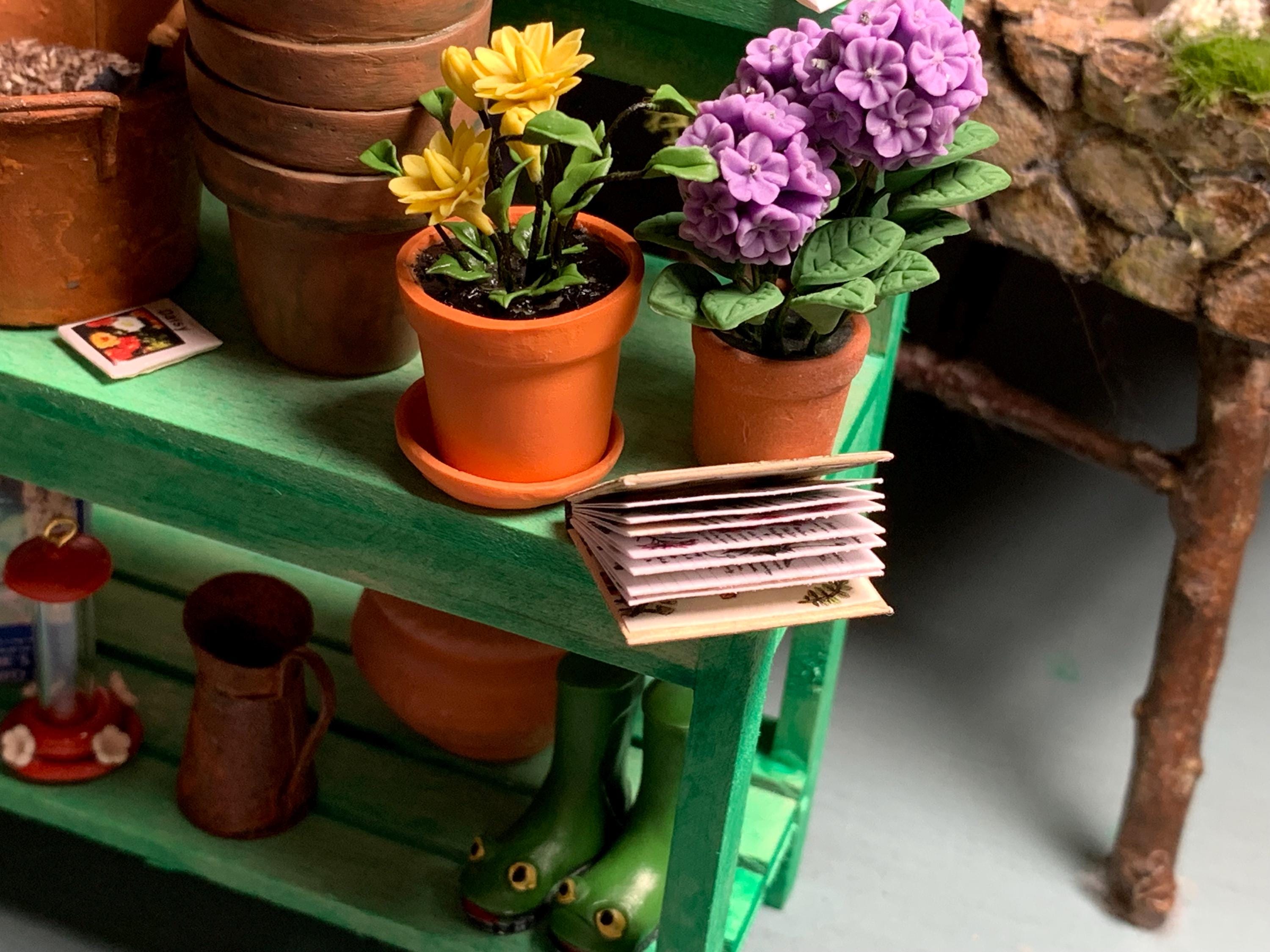 Miniature Dollhouse Artisan GARDENING TIME With a BLUEBIRD Wooden ...
